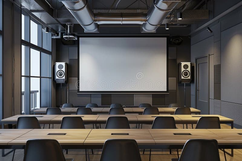 Modern Conference Room with Large Projection Screen and Sophisticated ...