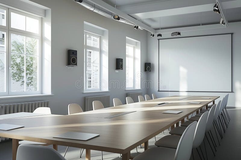 Modern Conference Room with Large Projection Screen and Sophisticated ...