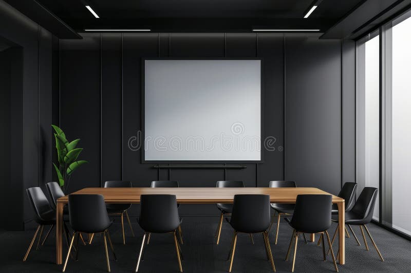 Modern Conference Room with a Large Screen and Black Chairs. Stock ...