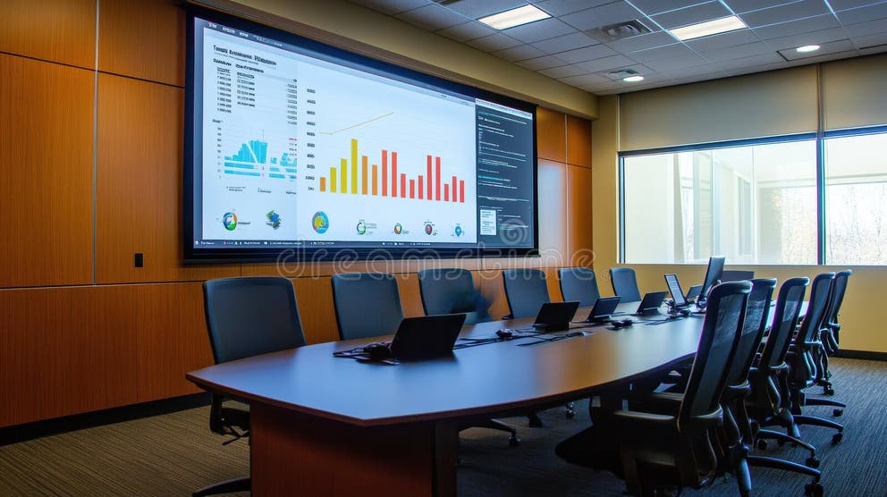 Modern Conference Room with Large Screen Display Stock Illustration ...