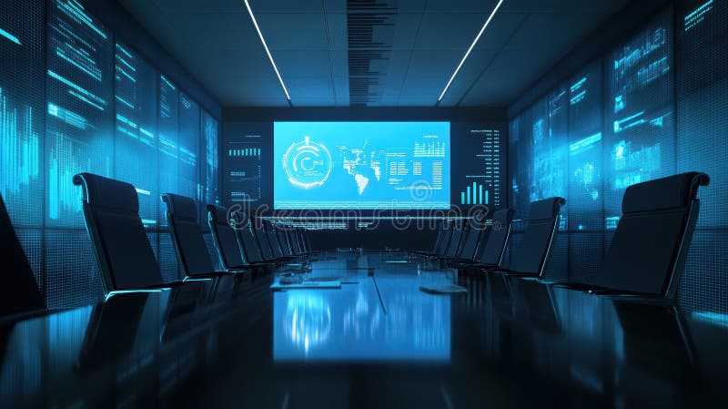 Modern Conference Room with Large Screen Display Stock Illustration ...