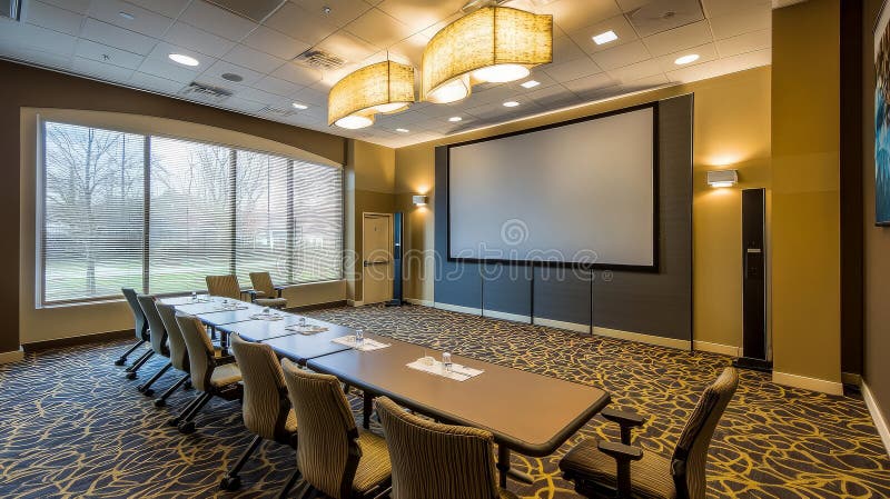Modern Conference Room with Large Screen, Long Table, and Chairs ...