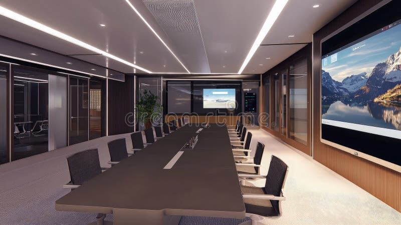 Modern Conference Room with a Large Table, Chairs, and a Large Screen ...