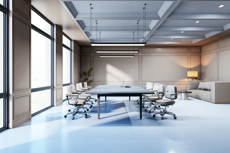 Modern Conference Room with Large Table, Comfortable Chairs, Cozy ...
