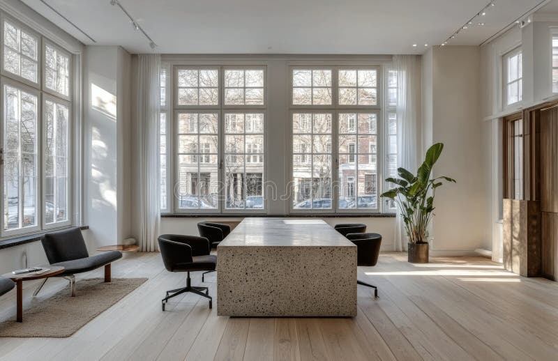 Modern Conference Room with Large Table and Windows in a Minimalist ...