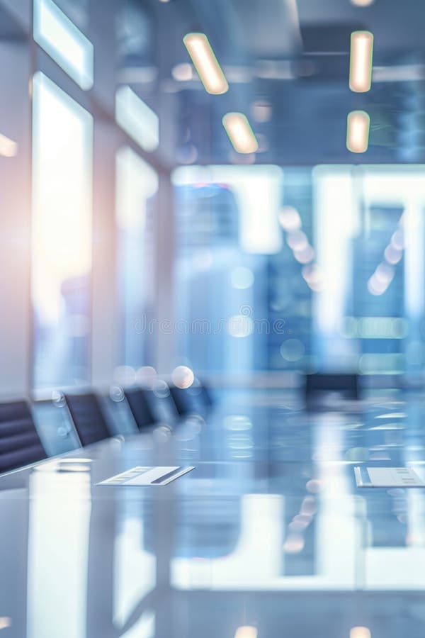 Modern Conference Room with Large Windows and City View in Soft Morning ...