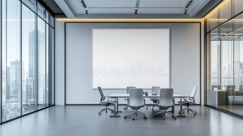Modern Conference Room with Large Windows and Minimalistic Design Stock ...