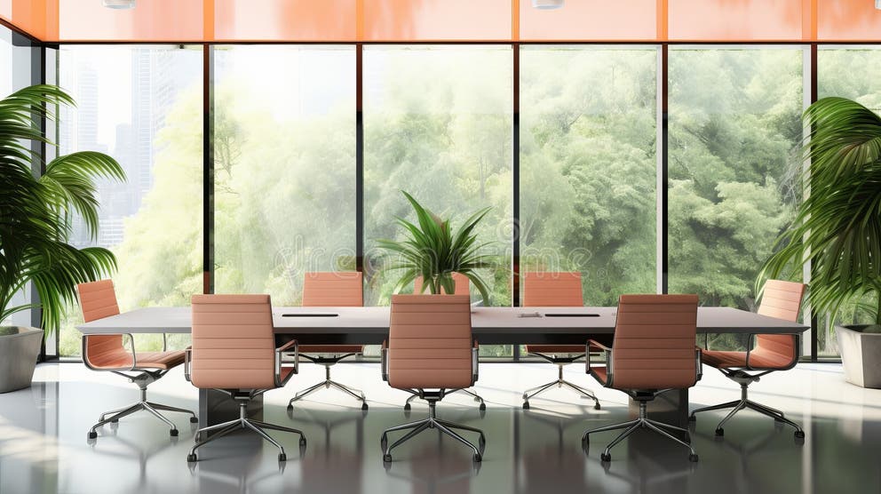 Modern Conference Room with Large Windows Overlooking Greenery in a ...