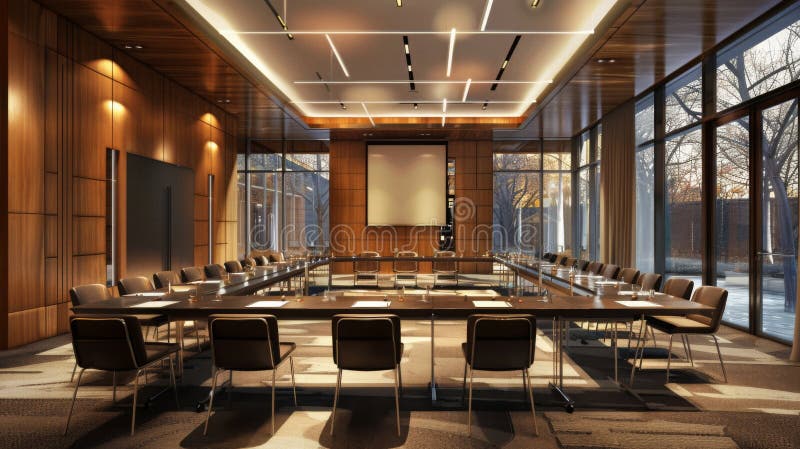 Modern Conference Room with Large Windows Stock Image - Image of ...