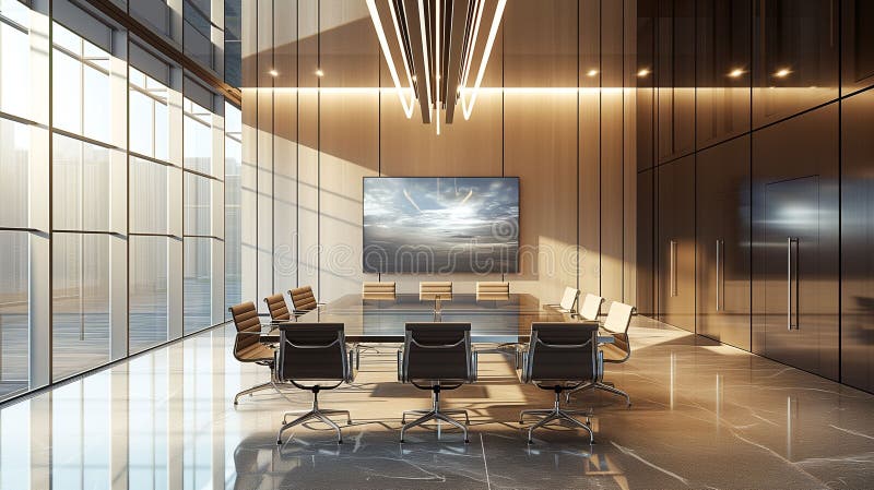 Modern Conference Room with Large Windows and a Sleek Table Stock ...