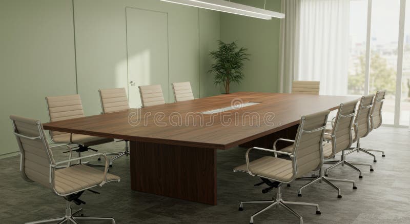 Modern Conference Room with Long Wooden Table and Beige Chairs Stock ...