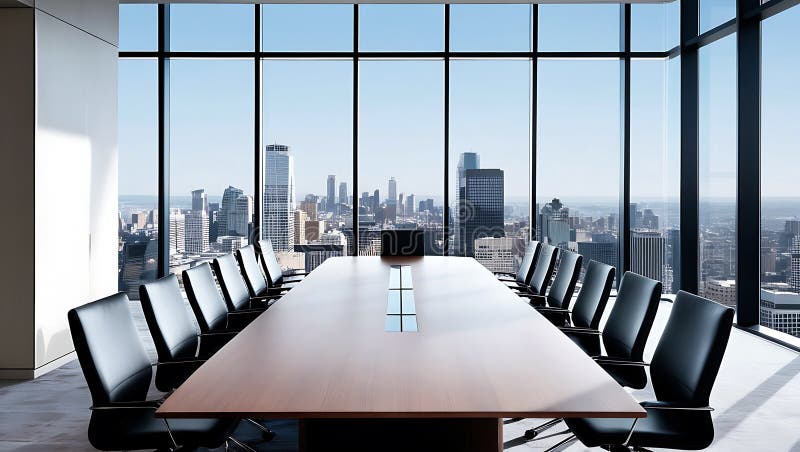 Modern Conference Room with Panoramic City View Stock Illustration ...