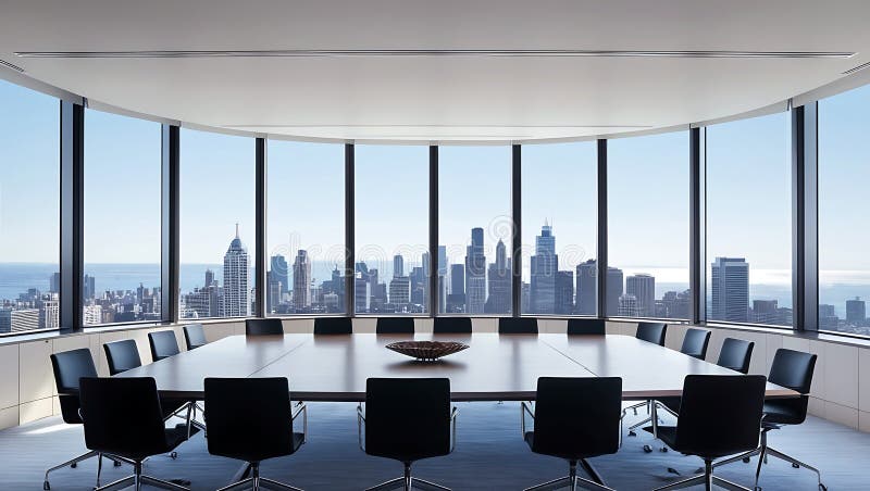 Modern Conference Room with Panoramic City View Stock Illustration ...
