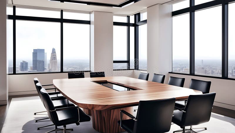 Modern Conference Room with Panoramic City View Stock Illustration ...