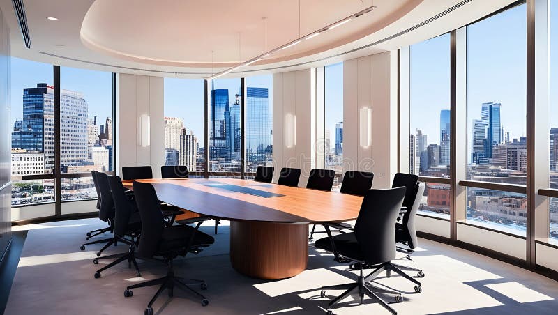 Modern Conference Room with Panoramic City View Stock Illustration ...