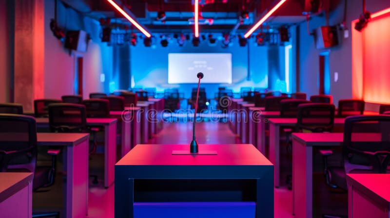 Modern Conference Room with Podium and Dynamic Lighting Stock ...