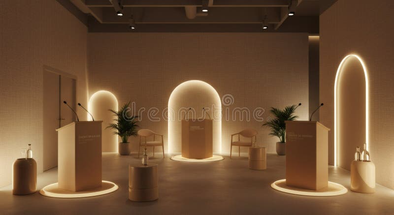 Modern Conference Room with Podiums and Ambient Lighting Event Space ...