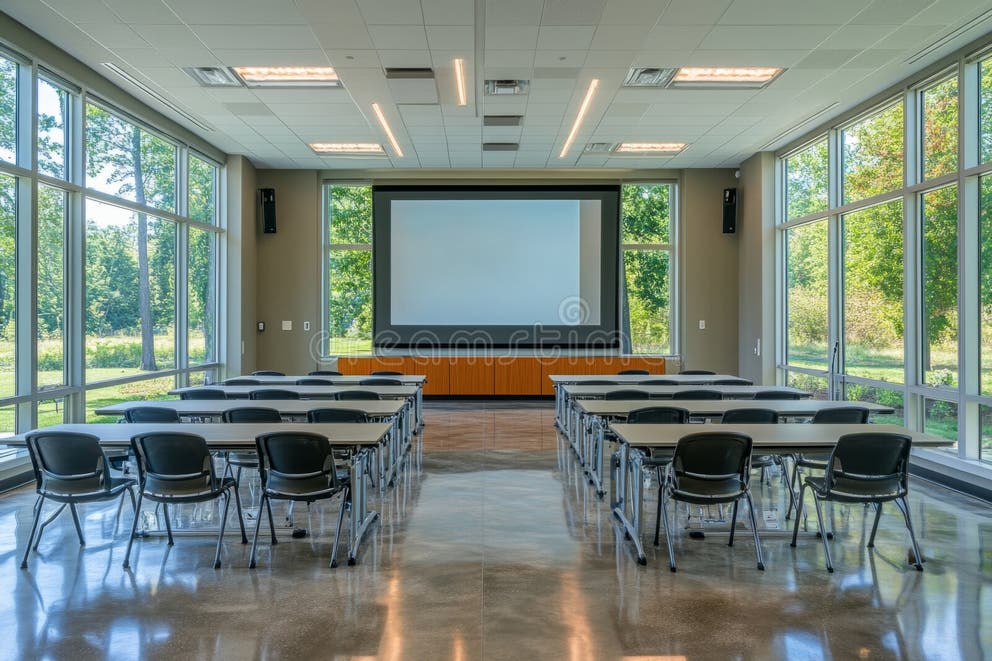 Modern Conference Room Ready for a Presentation with Projector Screen ...