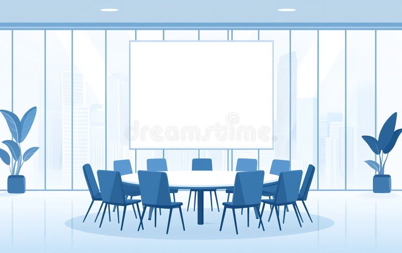 Modern Conference Room with a Round Table and Blue Chairs, Designed for ...