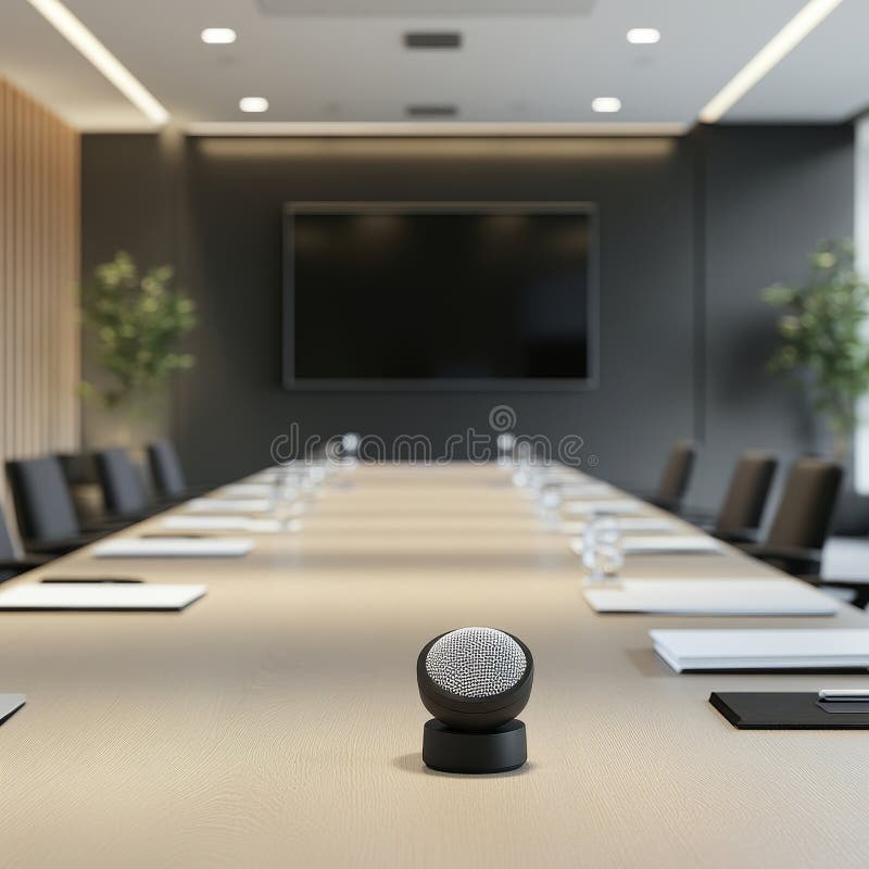 Modern Conference Room with a Round Table and a Microphone. 3D ...