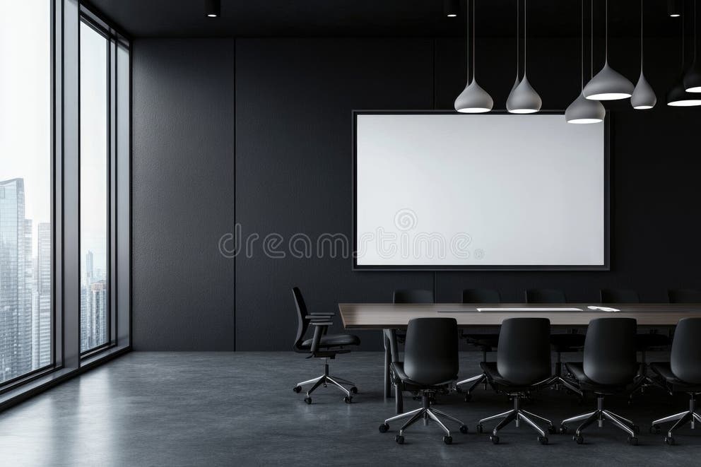 A Modern Conference Room Setup with a Large Screen and Comfortable ...