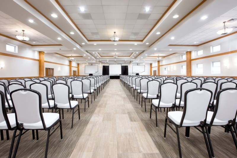 Modern Conference Room Setup Rows of White Chairs Arranged in a Large ...