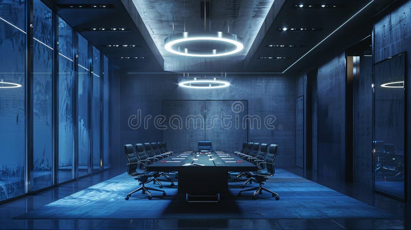 Modern Conference Room with Sleek Design and Blue Lighting Creates ...