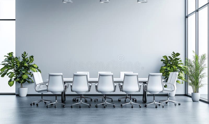 Modern Conference Room with Sleek White Chairs and Large Windows for ...