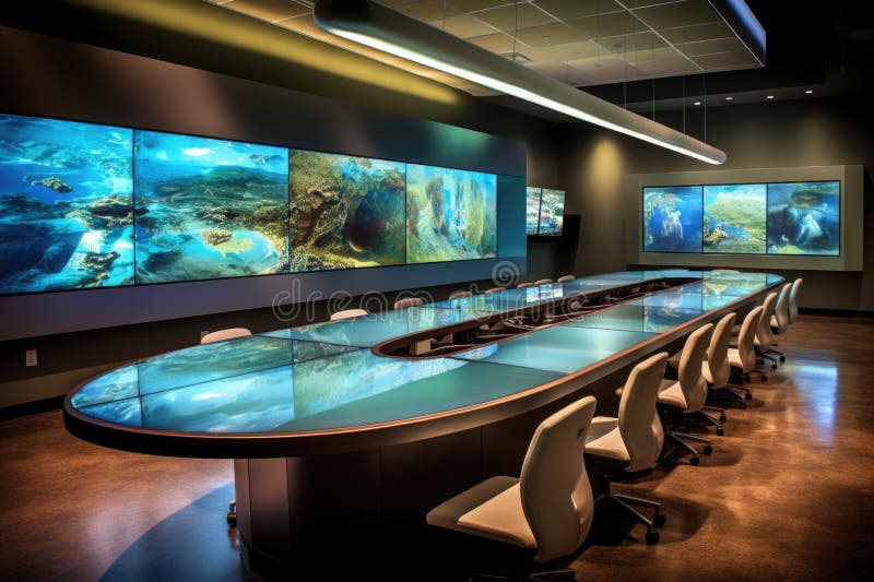 Modern Conference Room with Touch Screen Interactive Tables Stock ...