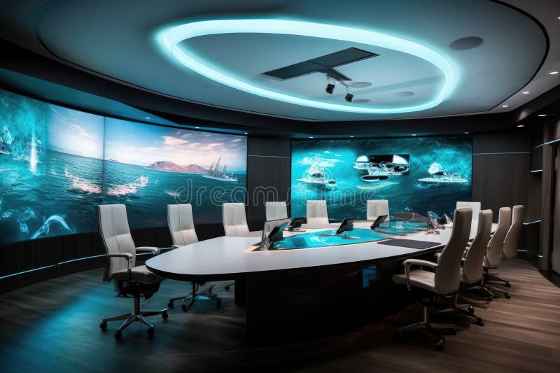Modern Conference Room with Touch Screen Interactive Tables Stock ...