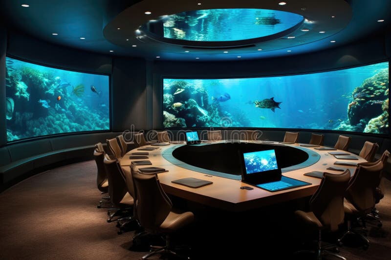Modern Conference Room with Touch Screen Interactive Tables Stock ...