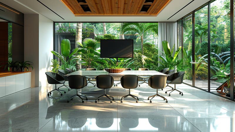 Modern Conference Room with Tropical View Stock Illustration ...