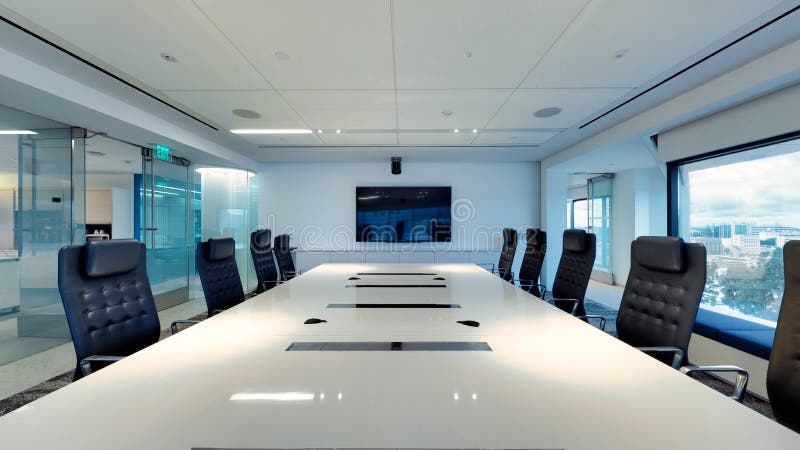 Modern Conference Room with TV and City View. Pasadena, US Editorial ...