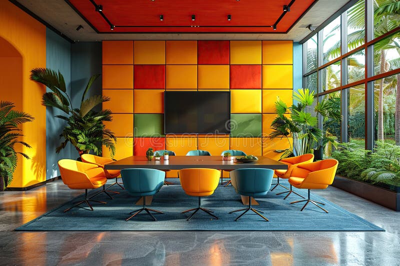 Modern Conference Room with Vibrant Colors Stock Illustration ...