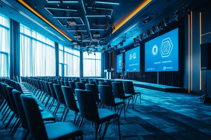 A Modern Conference Setting with Empty Rows of Chairs and Bright ...