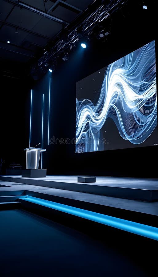 Modern Conference Stage Design: Abstract Waves Projected on a Large ...
