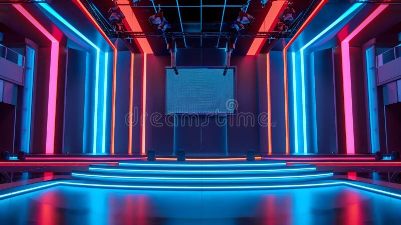 Modern Conference Stage with Empty Podium and Lights Stock Illustration ...