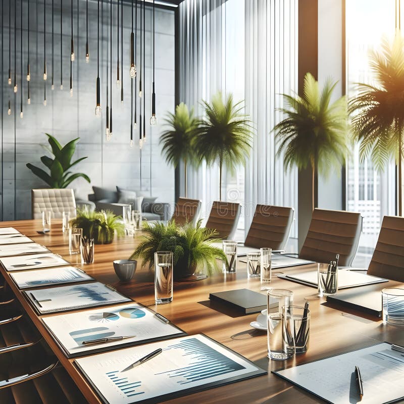 A Modern Conference Table with Documents Stock Illustration ...