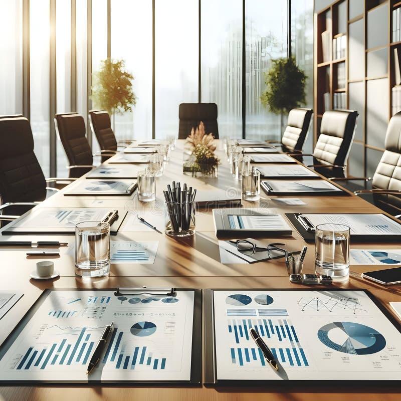 A Modern Conference Table with Documents Stock Illustration ...