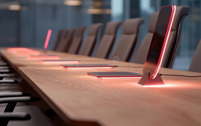 Modern Conference Table with Red LED Lighting Stock Illustration ...