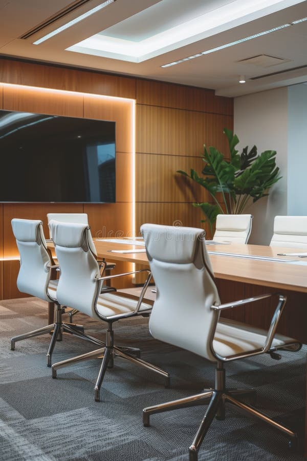 A Modern Conference Table Set Up with Comfortable Chairs and a Flat ...