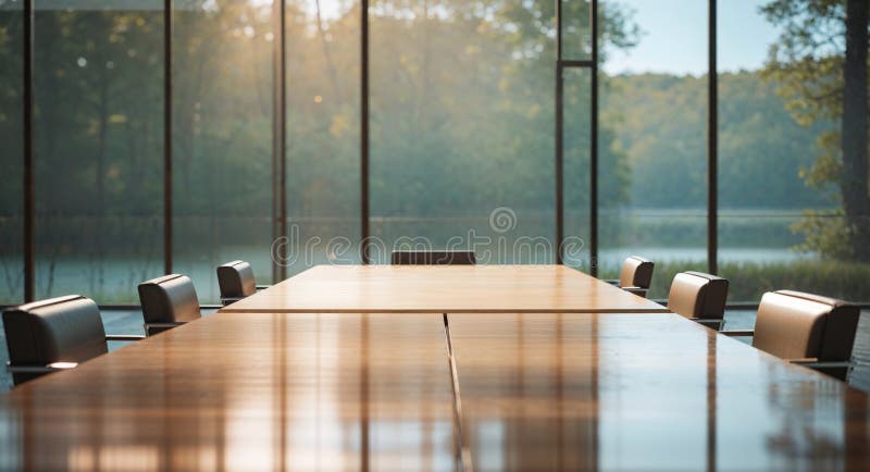 A Modern Conference Table Sits Ready for a Meeting Overlooking a ...