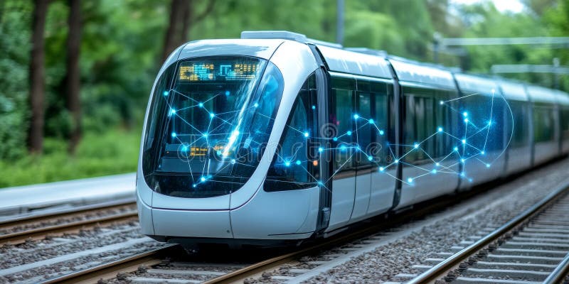 Modern, Connected Commuter Train with Digital Network Overlay ...