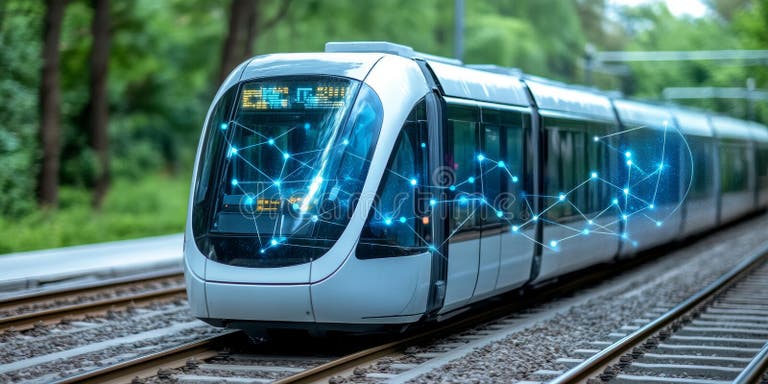 Modern, Connected Commuter Train with Digital Network Overlay ...