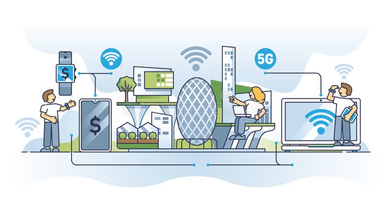 Modern Connectivity and Smart 5G Technology Connection Outline Concept ...
