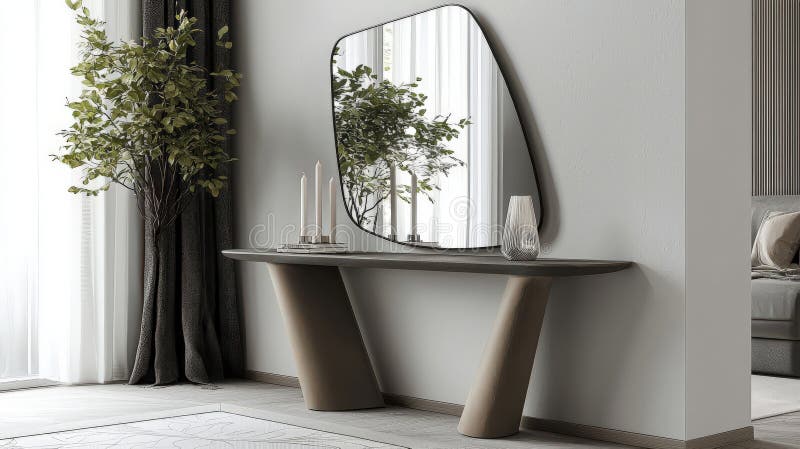 Modern Console Table with Irregular Shaped Mirror - Interior Design ...