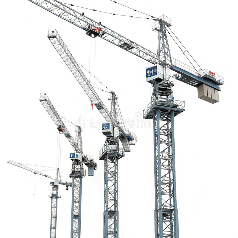 Modern Construction Cranes Isolated on White Background Stock ...