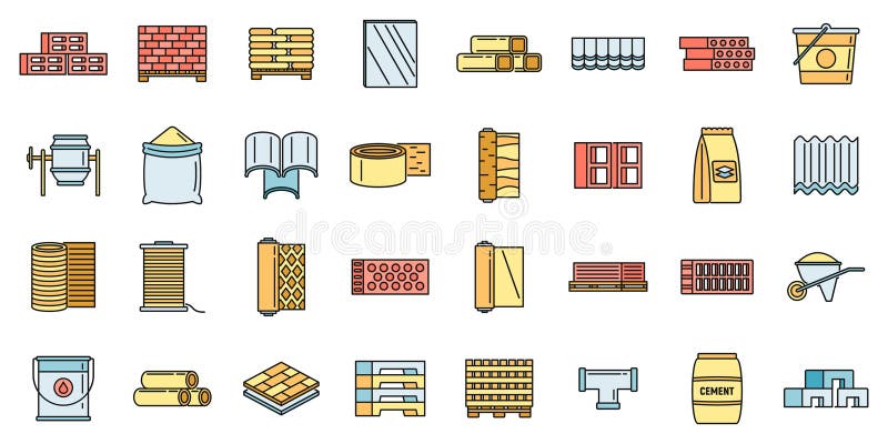 Modern Construction Materials Icons Set Vector Color Stock Illustration ...