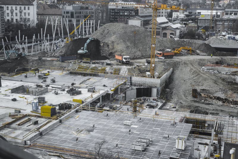 Construction Site Workers - Airshot - Top View Stock Photo - Image of ...