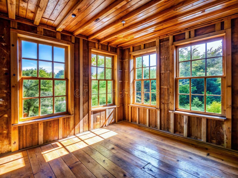 Modern Construction Project Empty Room with Exposed Wooden Walls White ...